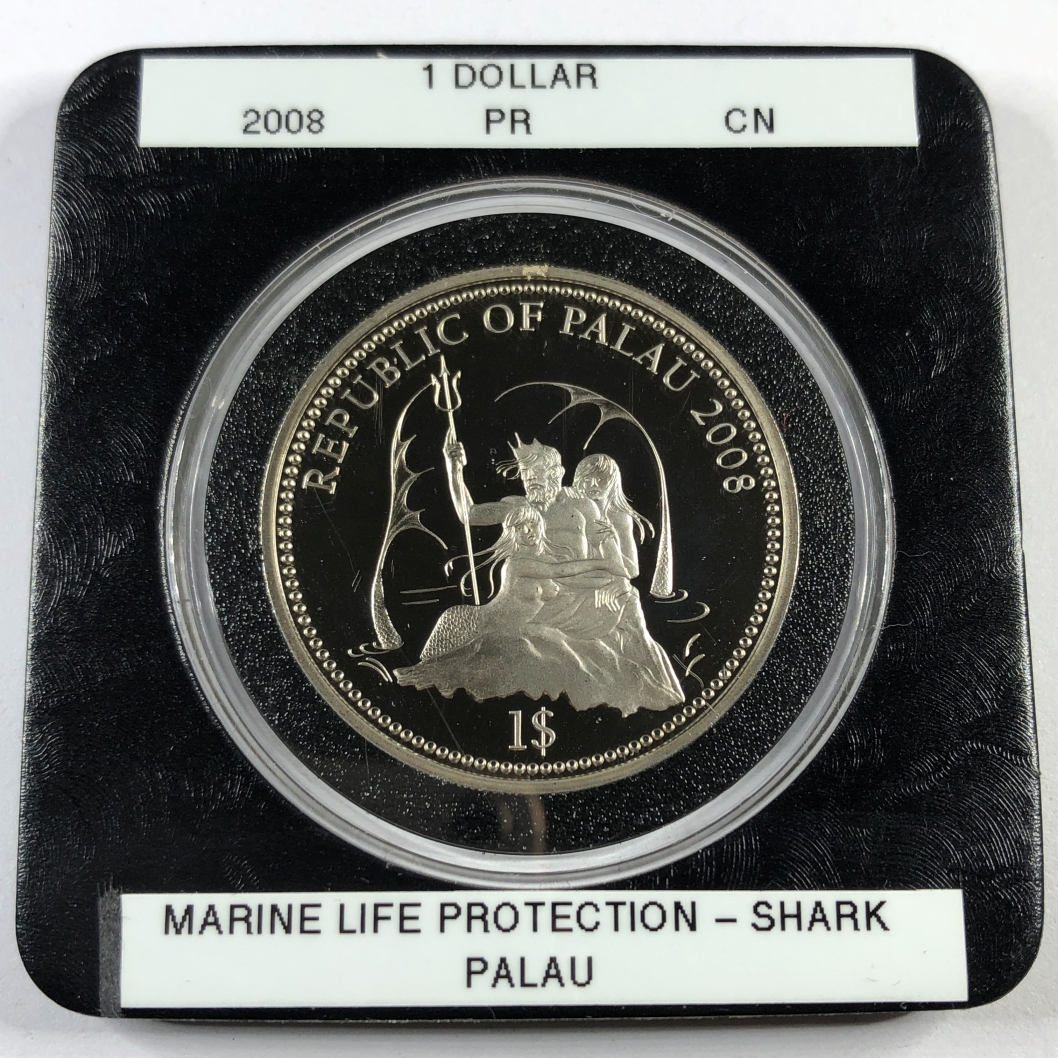 2008 Republic of Palau Colorized $1 Proof Coin*Marine Life Protection ...
