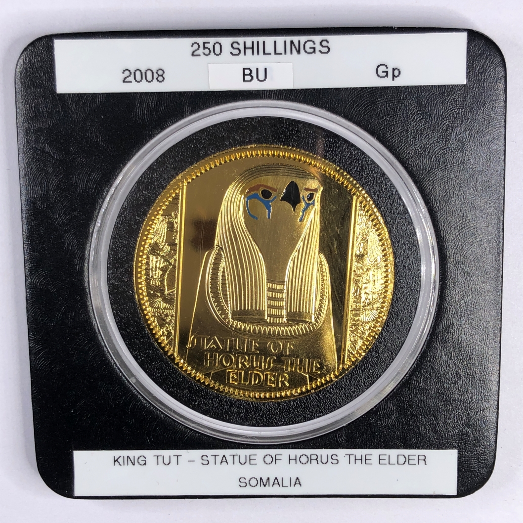 2008 Somalia 250 Schillings Gold Layered King Tut Statue if Horus in ...