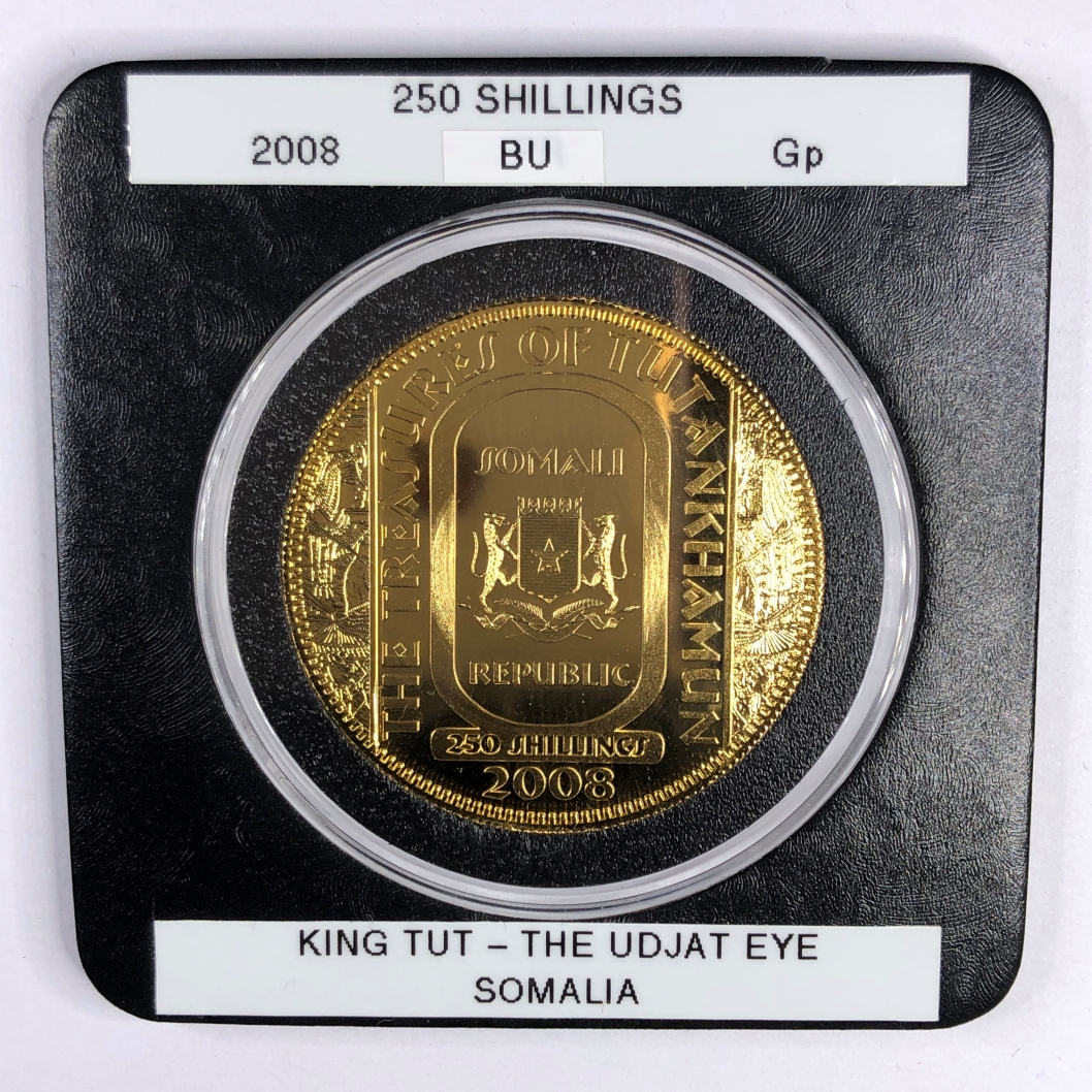 2008 Somalia 250 Schillings Gold Layered King Tut Udjat Eye in Protective Holder | Property Room