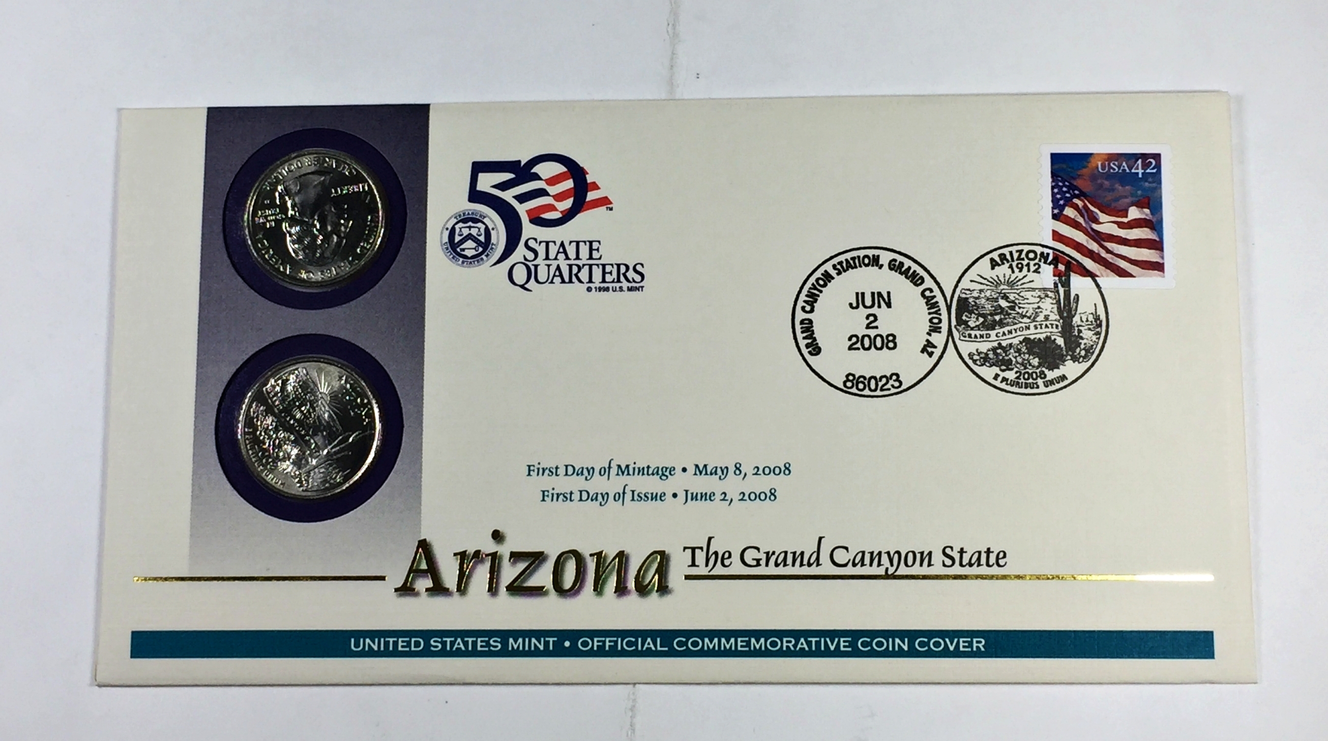 2008-P & D First Day of Issue Arizona State Commemorative Quarters on ...