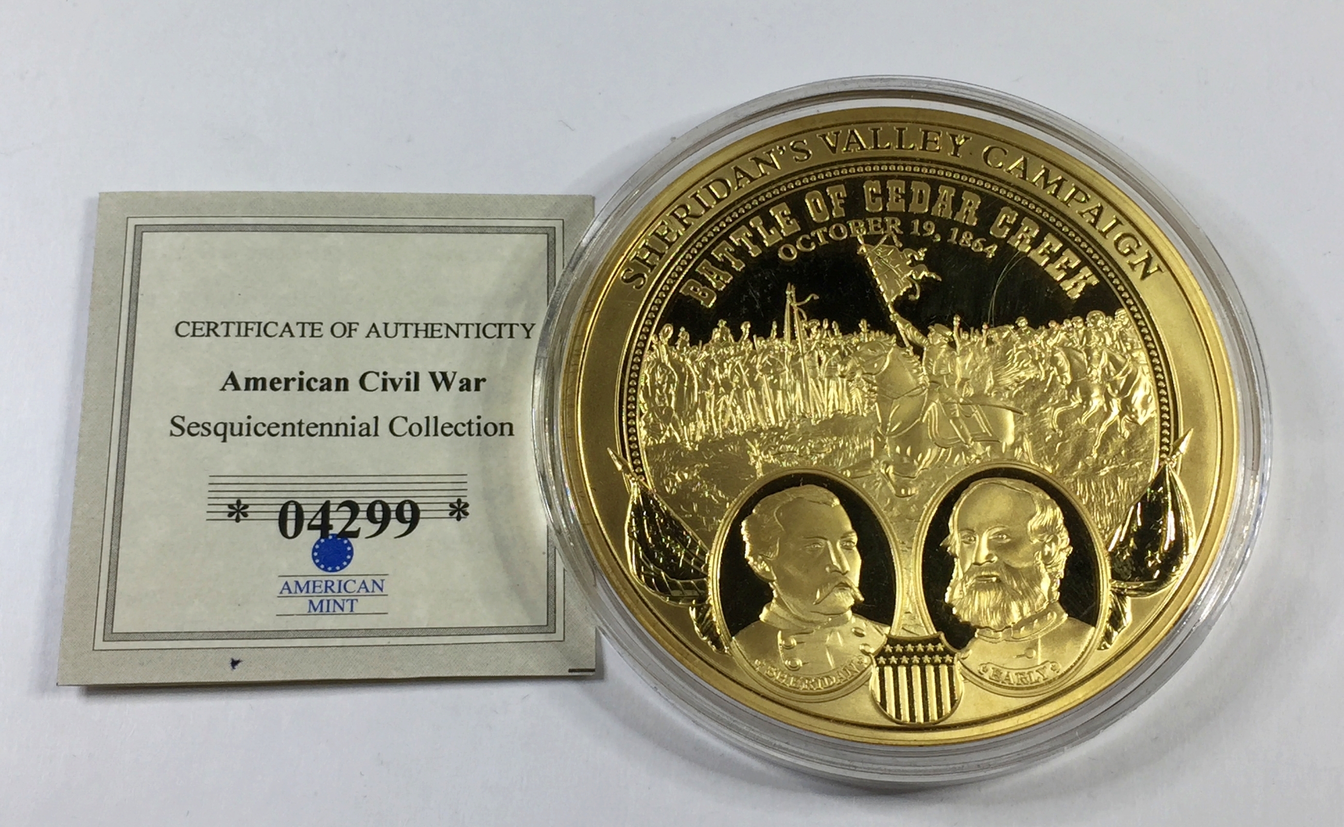 2014 24K Gold Layered Medallion Commemorating the Civil War Sheridan's ...