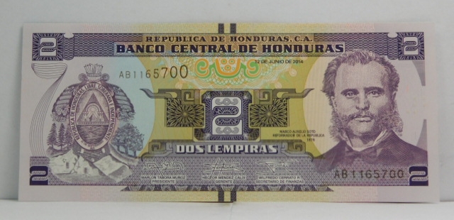 2014 Honduras 2 Lempiras Crisp Uncirculated Bank Note | Property Room