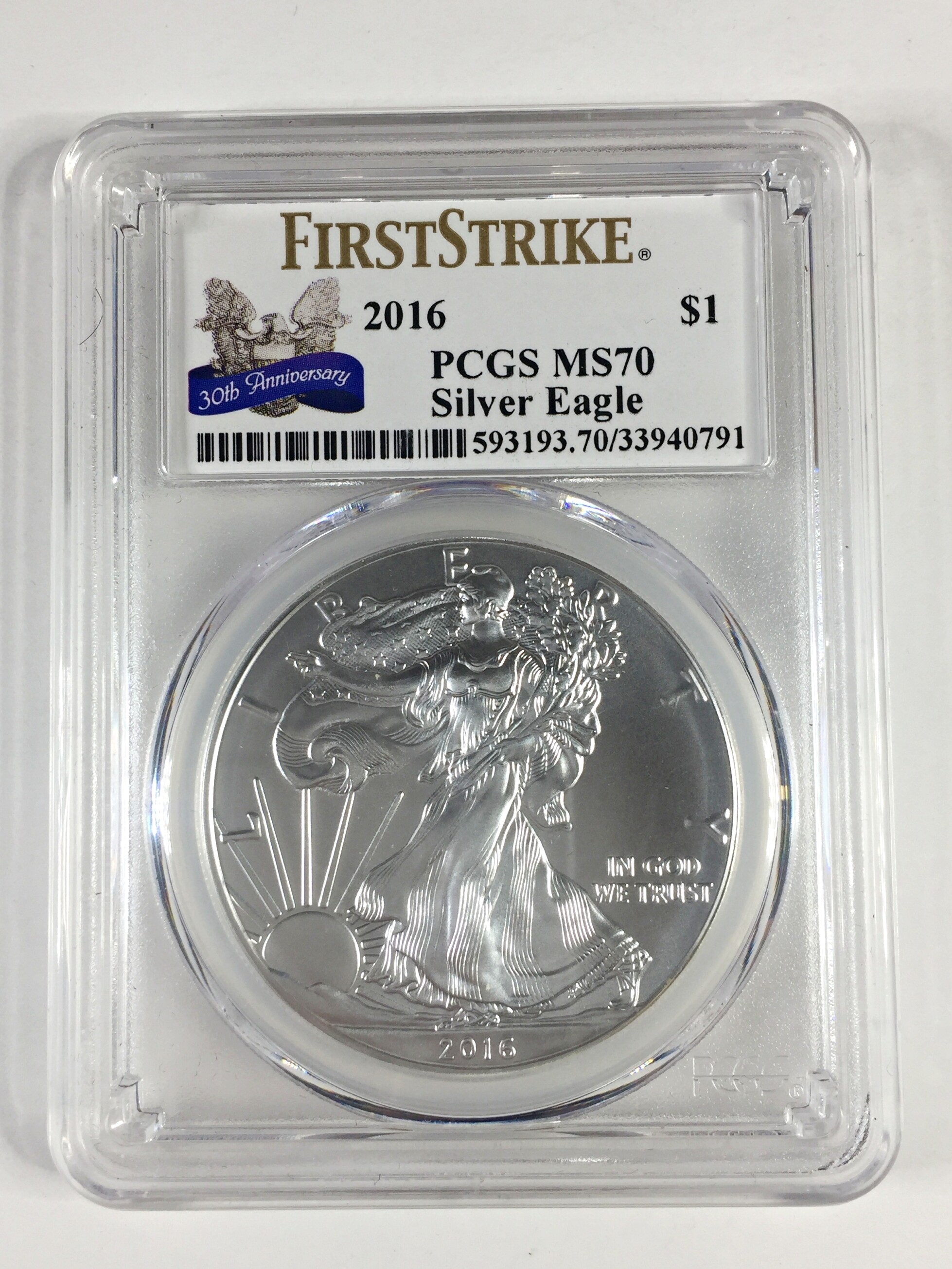 2016 American Silver Eagle*Eagle 30th Anniversary*FIRST STRIKE*Graded MS70 by PCGS*1oz .999 Fine ...