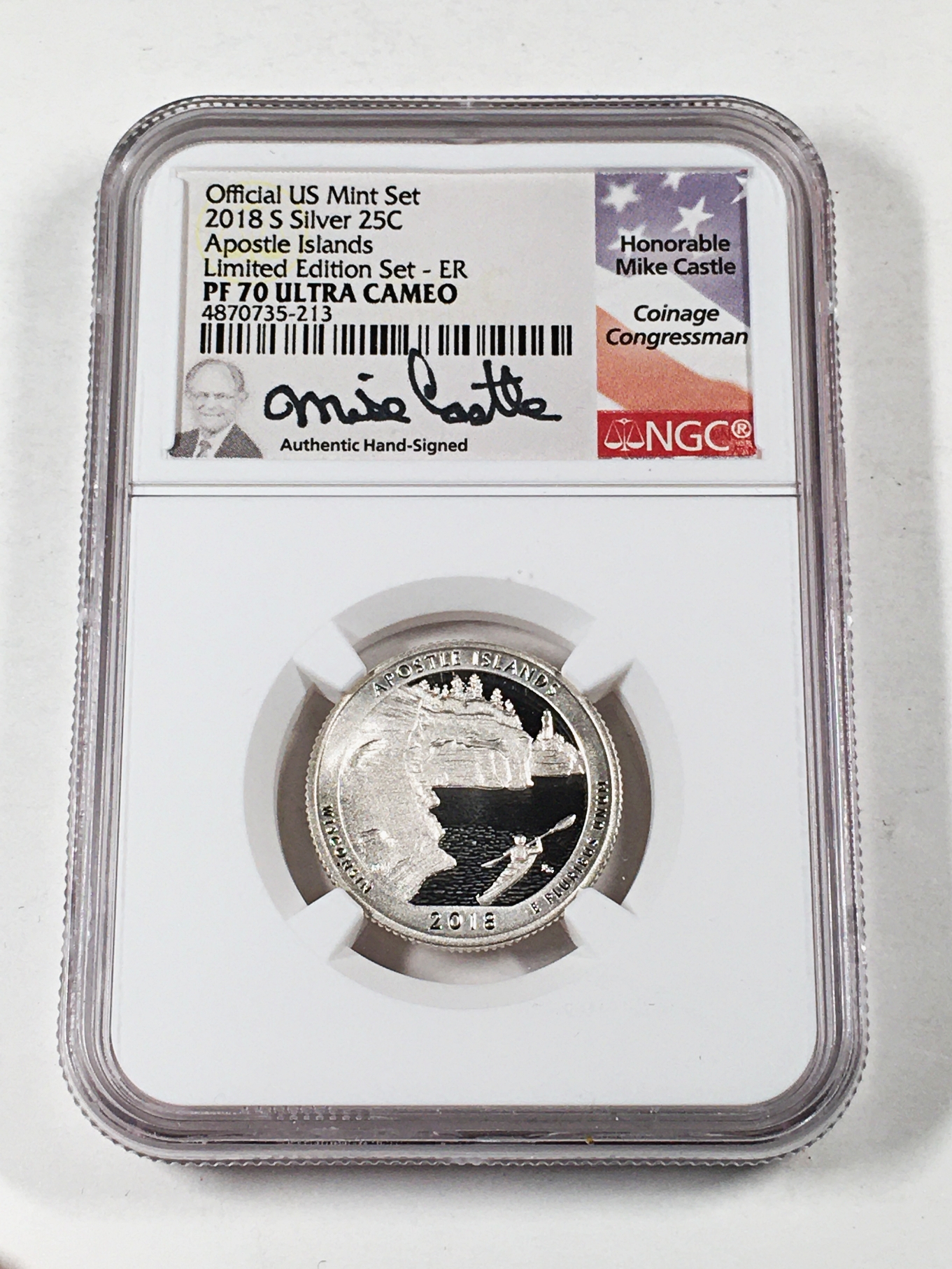 2018-S Proof Silver Apostle Islands Commemorative 25c*Graded PF70 ULTRA ...