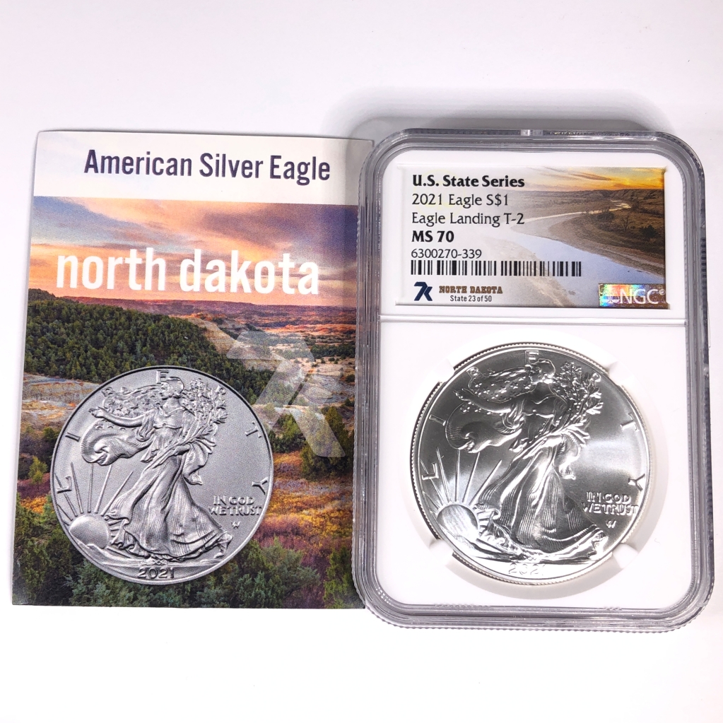 2021 American Silver Eagle Ty 2*Graded MS70 by NGC*1oz .999 Fine Silver*US State Series; North ...