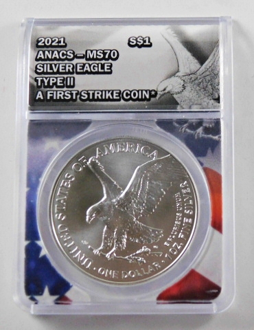 2021 American Silver Eagle Type II*First Strike*Graded MS70 by ANACS*1oz .999 Fine Silver ...