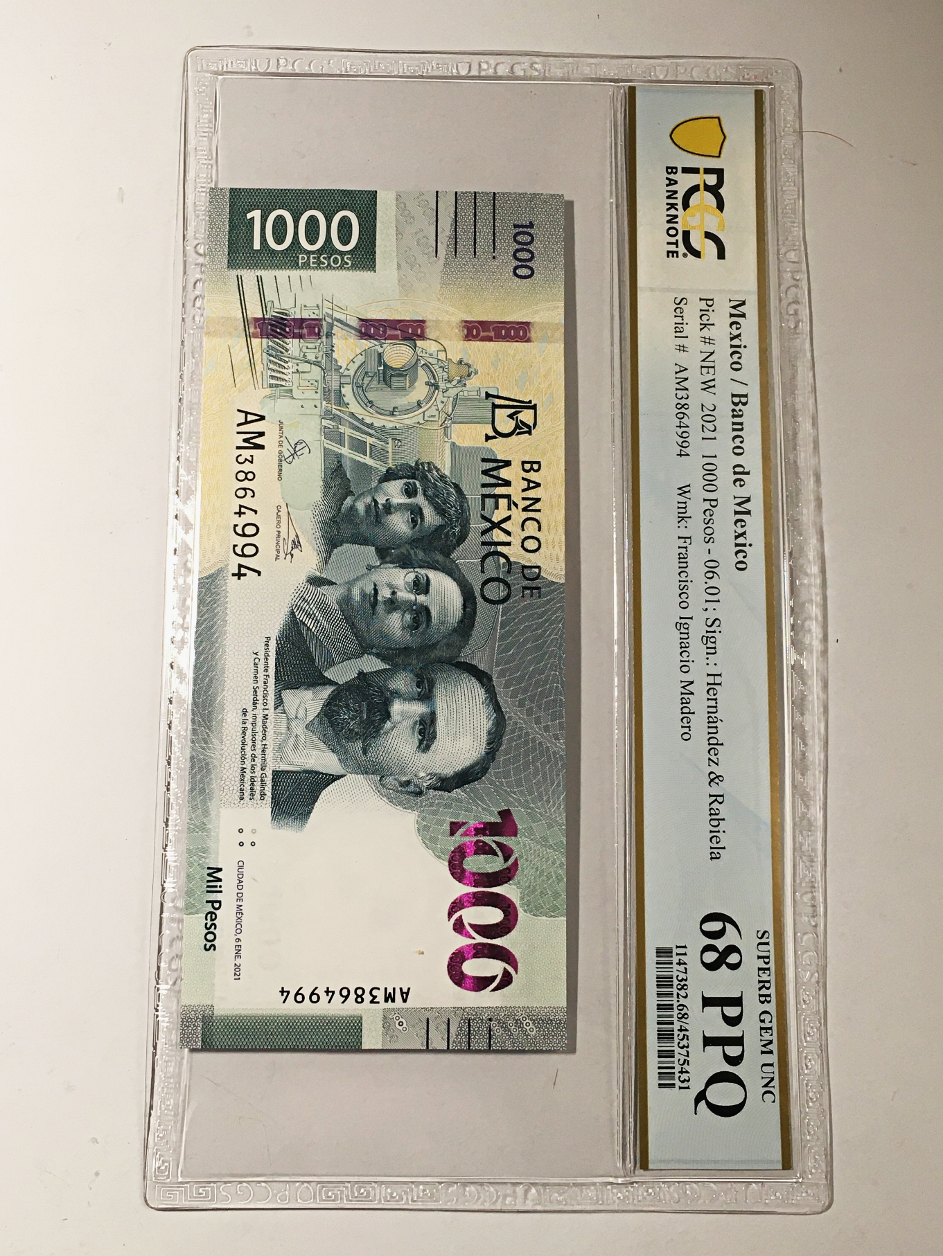 2021 Mexico 1000 Pesos Banknote*Graded Superb Gem Unc 68 PPQ by PCGS ...