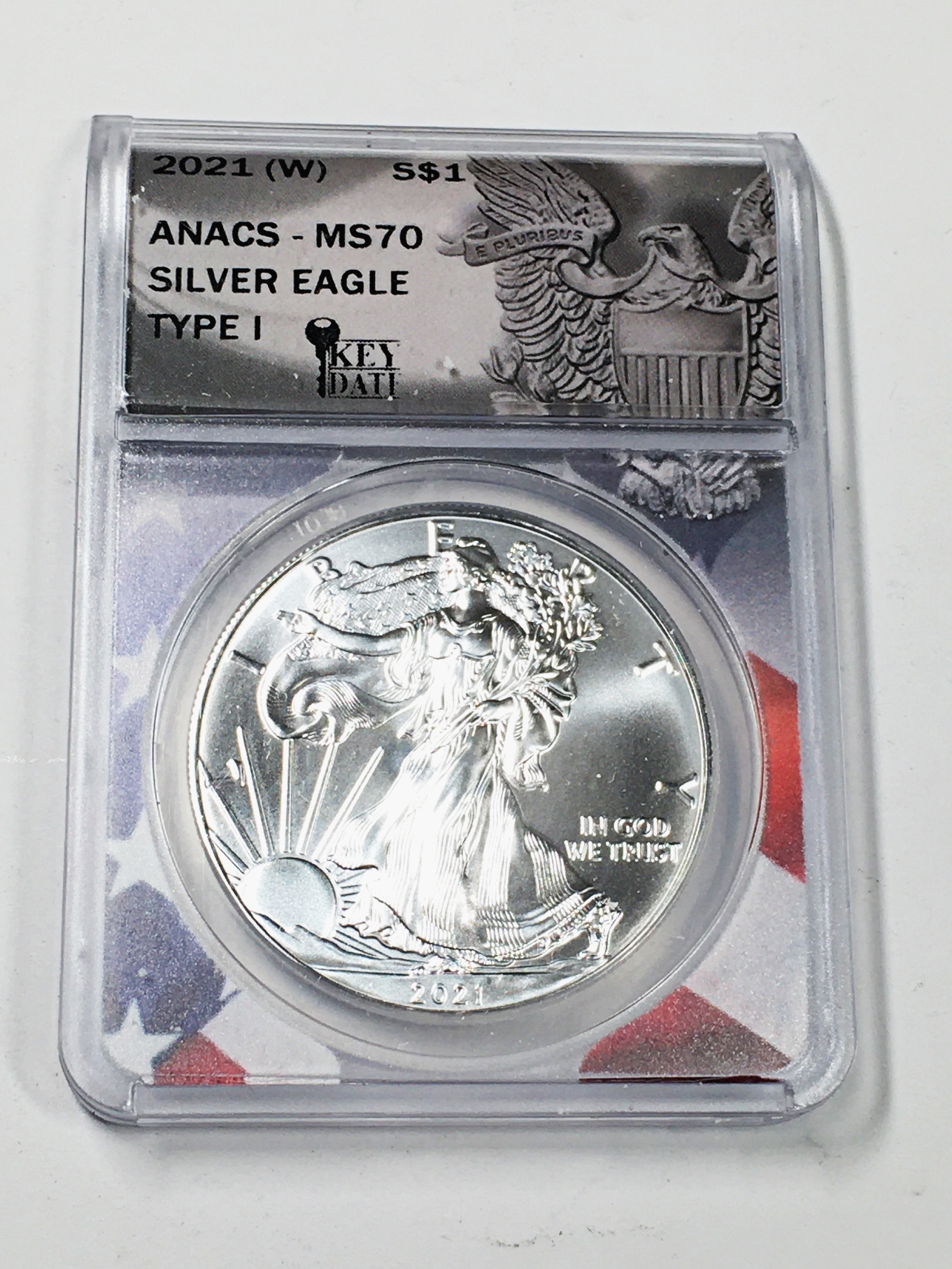 2021-(W) American Silver Eagle Type I*Graded MS70 by ANACS*1oz .999 Fine Silver | Property Room
