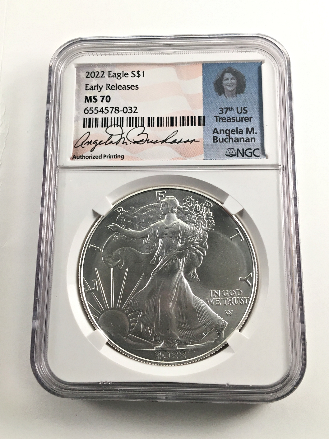 2022 American Silver Eagle*Early Releases*Angela M. Buchanan Signature*Graded MS70 by NGC*1oz ...
