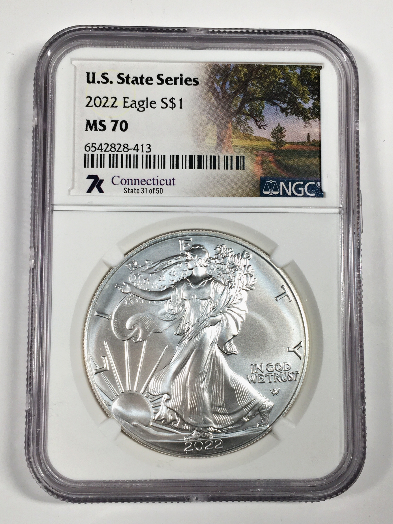 2022 American Silver Eagle*Graded MS70 by NGC*Connecticut Label*1oz .999 Fine Silver | Property Room