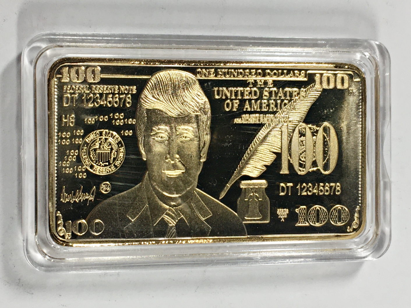 22K Gold Layered $100 Donald Trump Bar*Federal Reserve Note Replica ...