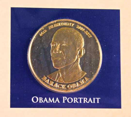 22K Gold Medallion of Barack Obama - Pres. Comm. - Encased in a 9' x 10 ...