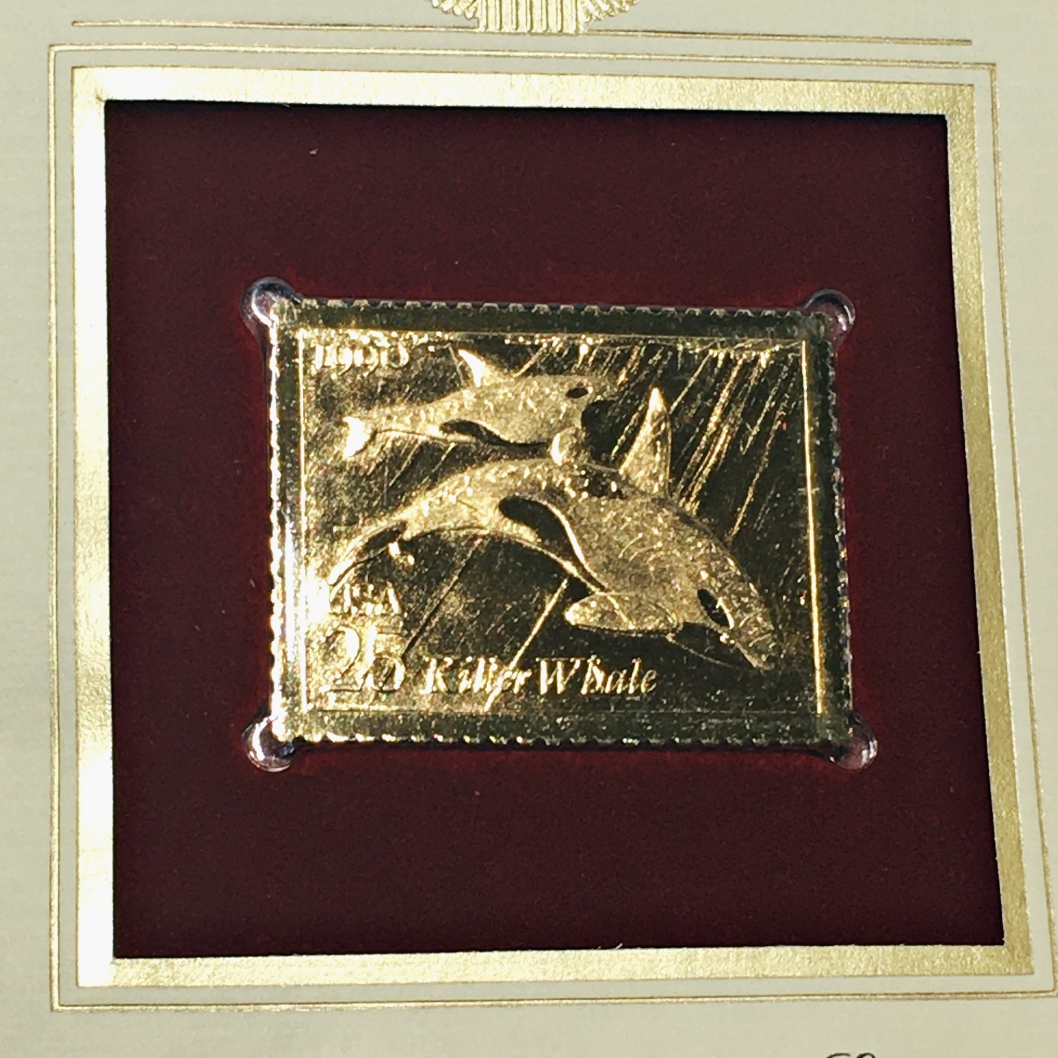 22K Gold Replica Stamp on FDC*1990 Creatures of the Sea; Killer Whale ...