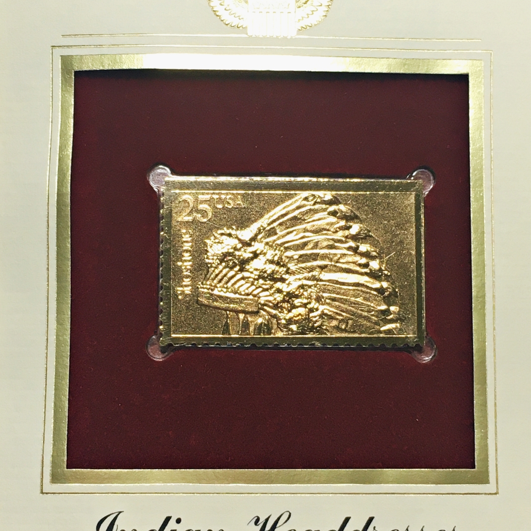 22K Gold Replica Stamp on FDC*1990 Indian Headdresses; Shoshone ...