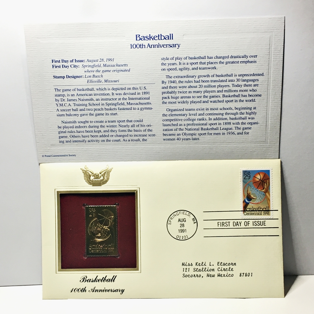 22K Gold Replica Stamp on FDC*1991 Basketball; 100th Anniversary ...
