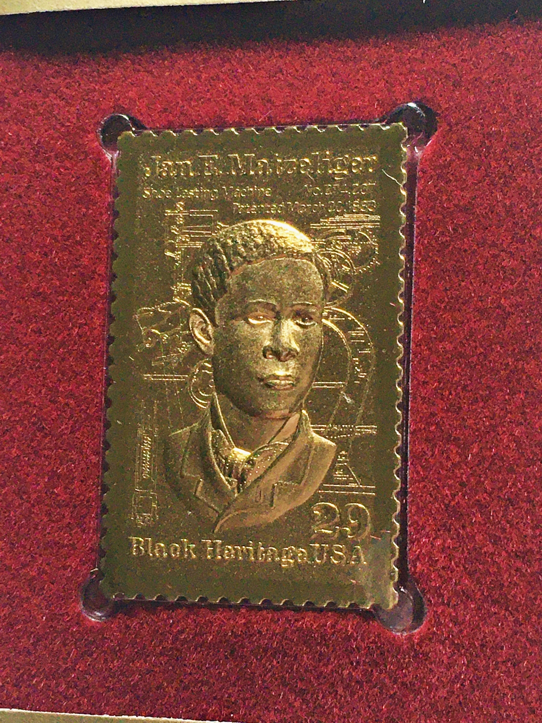 22K Gold Replica Stamp on FDC*1991 Jan E. Matzeliger; Black Heritage ...