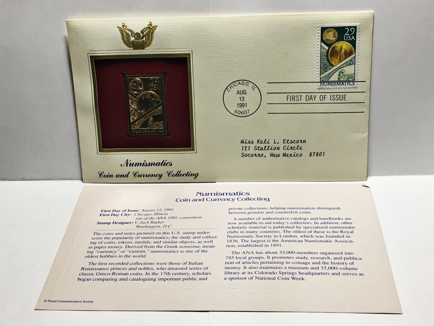 22K Gold Replica Stamp on FDC*1991 Numismatics; Coin and Currency ...