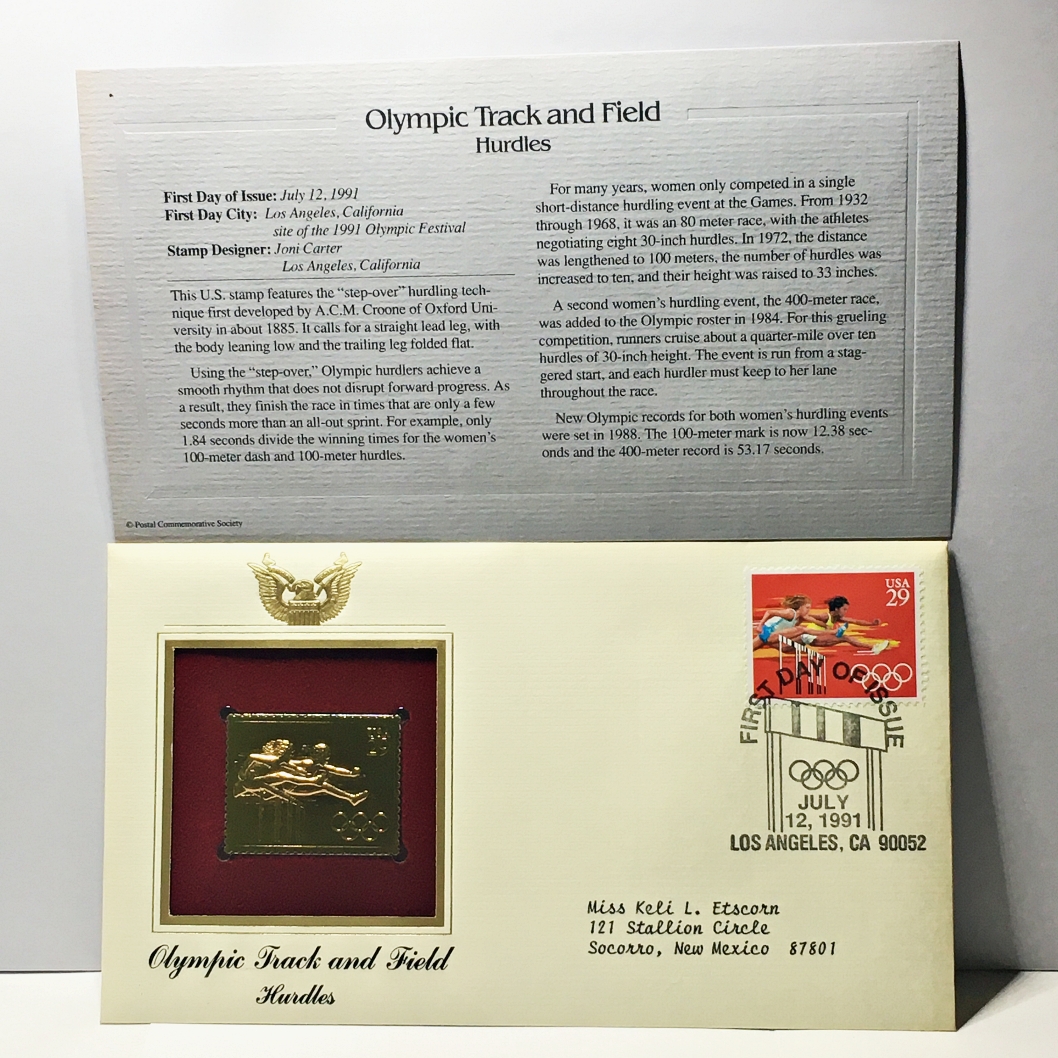 22K Gold Replica Stamp on FDC*1991 Olympic Track & Field; Hurdles ...