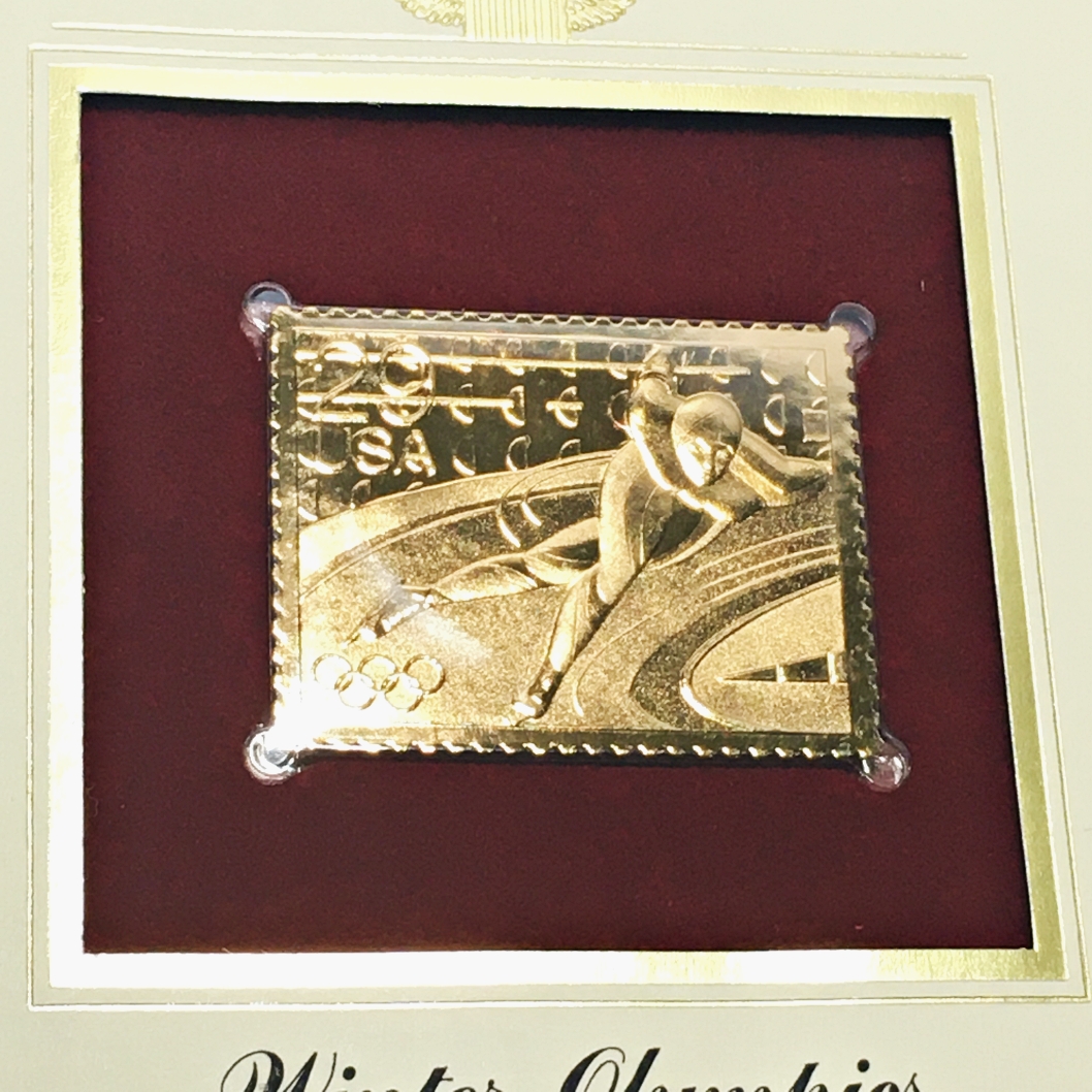 22K Gold Replica Stamp on FDC*1992 Winter Olympics; Speed Skating ...