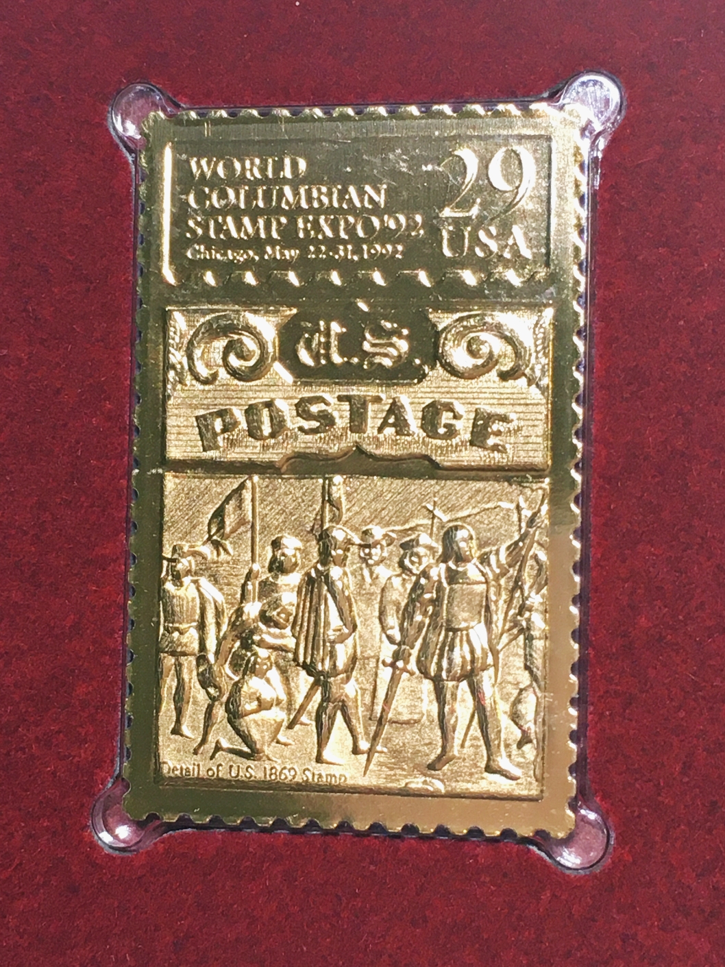 22K Gold Replica Stamp on FDC*1992 World Stamp Expo; Honoring Columbus ...