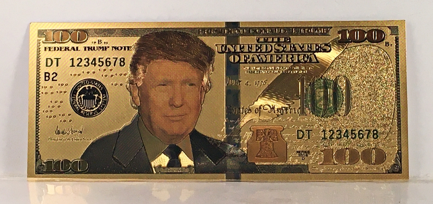 24K Gold Foil $100 President Donald Trump Replica Note | Property Room