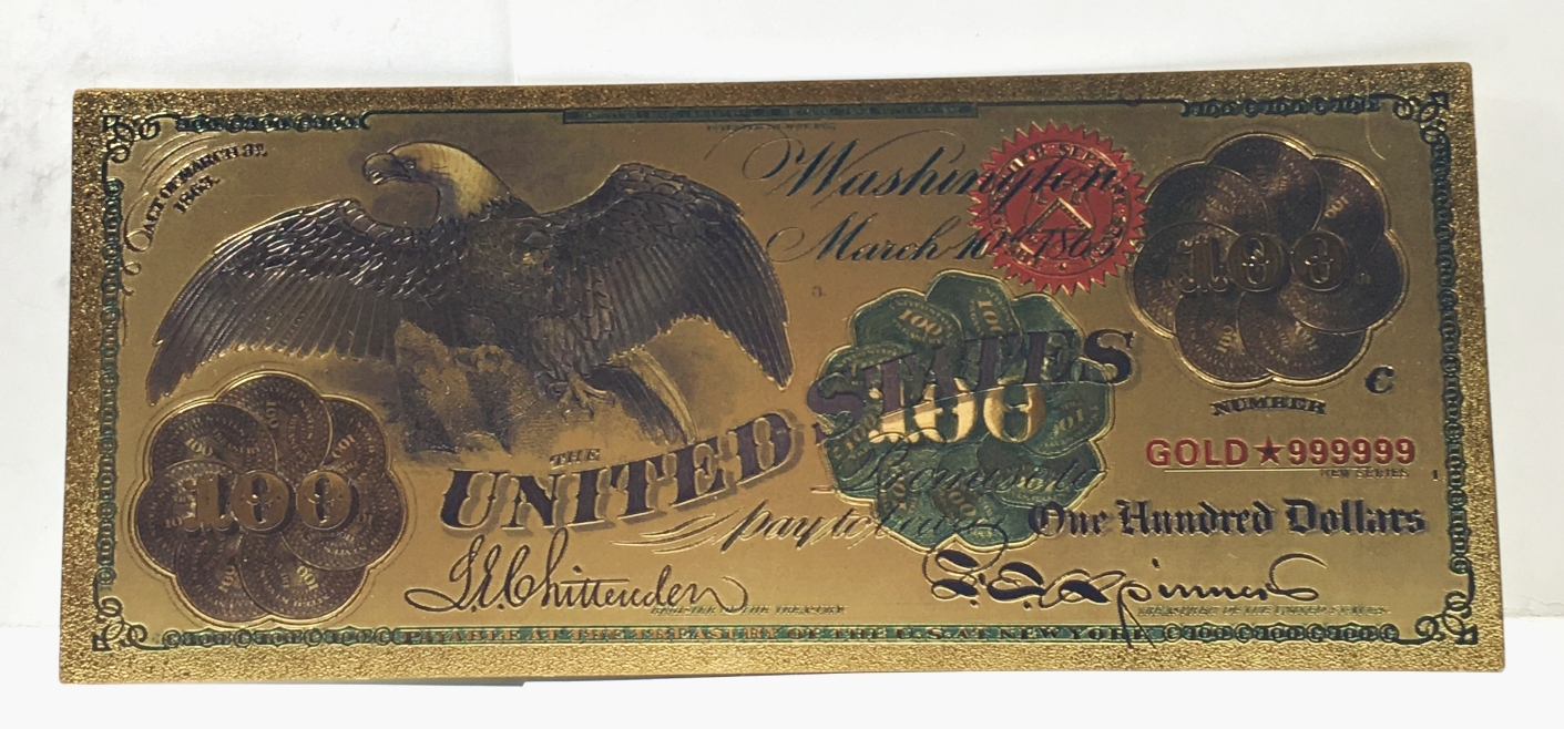 24K Gold Foil 1863 $100 National Bank Note Replica*Large Note in ...