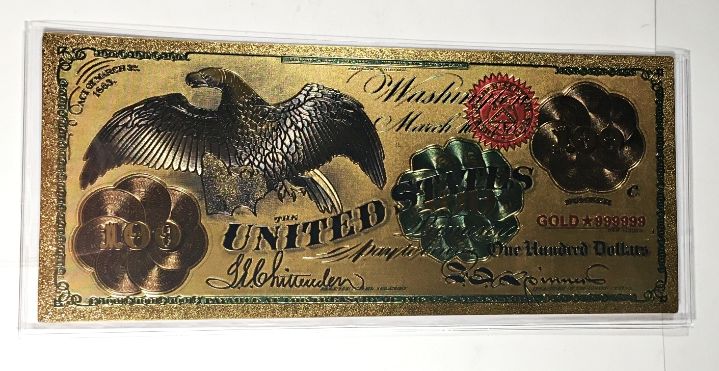 24K Gold Foil 1863 $100 National Bank Note Replica*Large Note in ...