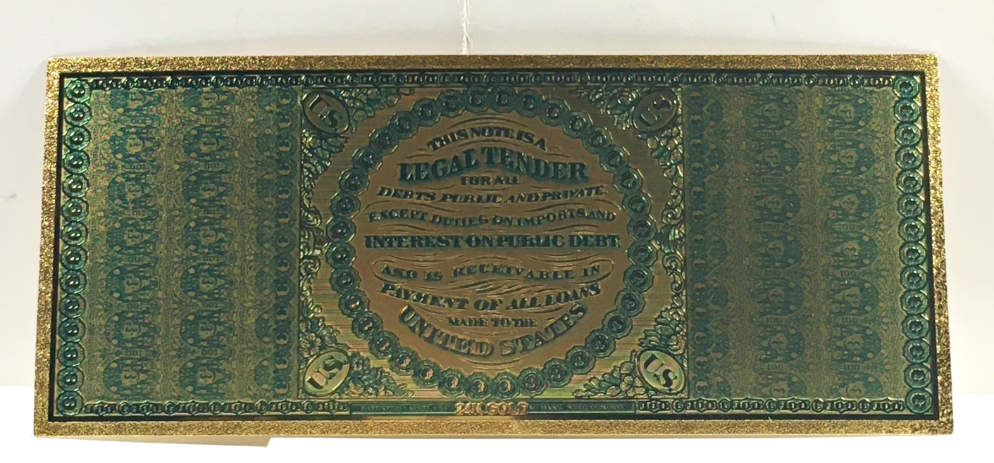 24K Gold Foil 1863 $100 National Bank Note Replica*Large Note in ...