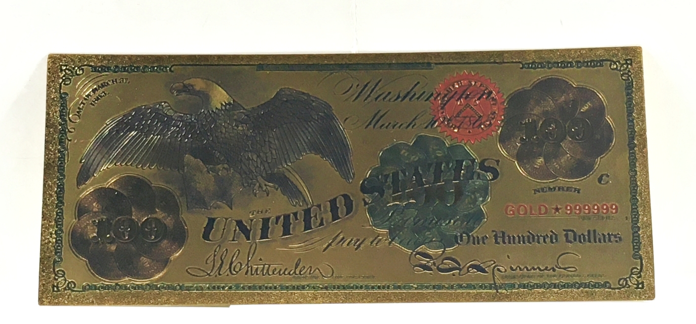 24K Gold Foil 1863 $100 National Bank Note Replica*Large Note in ...