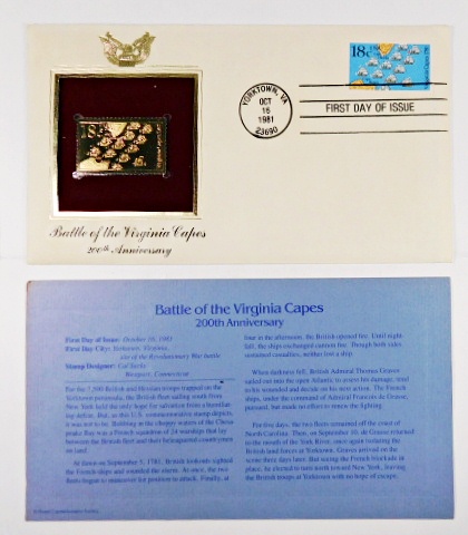 24K Gold Foil Stamp of Original 18c Battle of the Virginia Capes Stamp ...