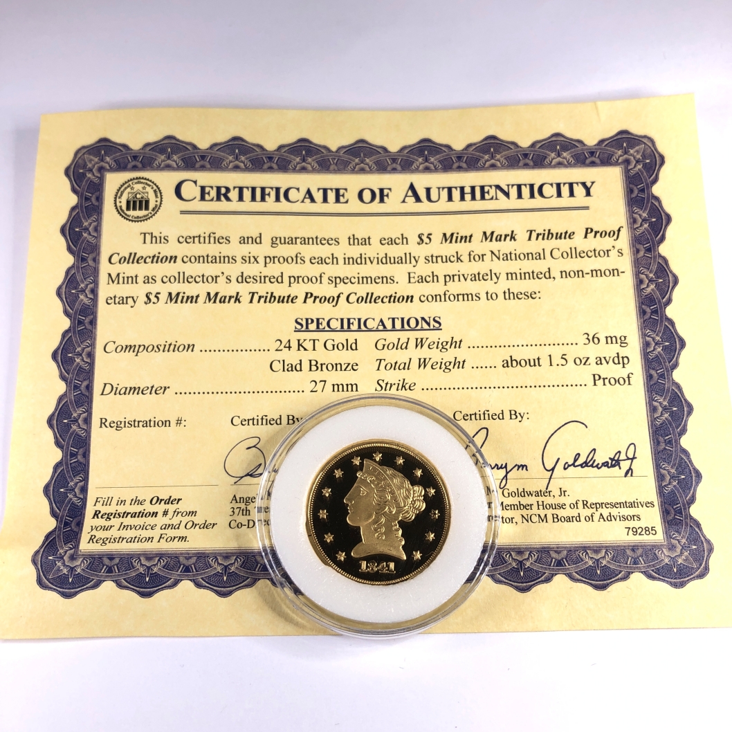 24K Gold Layered 1841 $5 Liberty Eagle Replica*Proof DCAM*In Protective ...