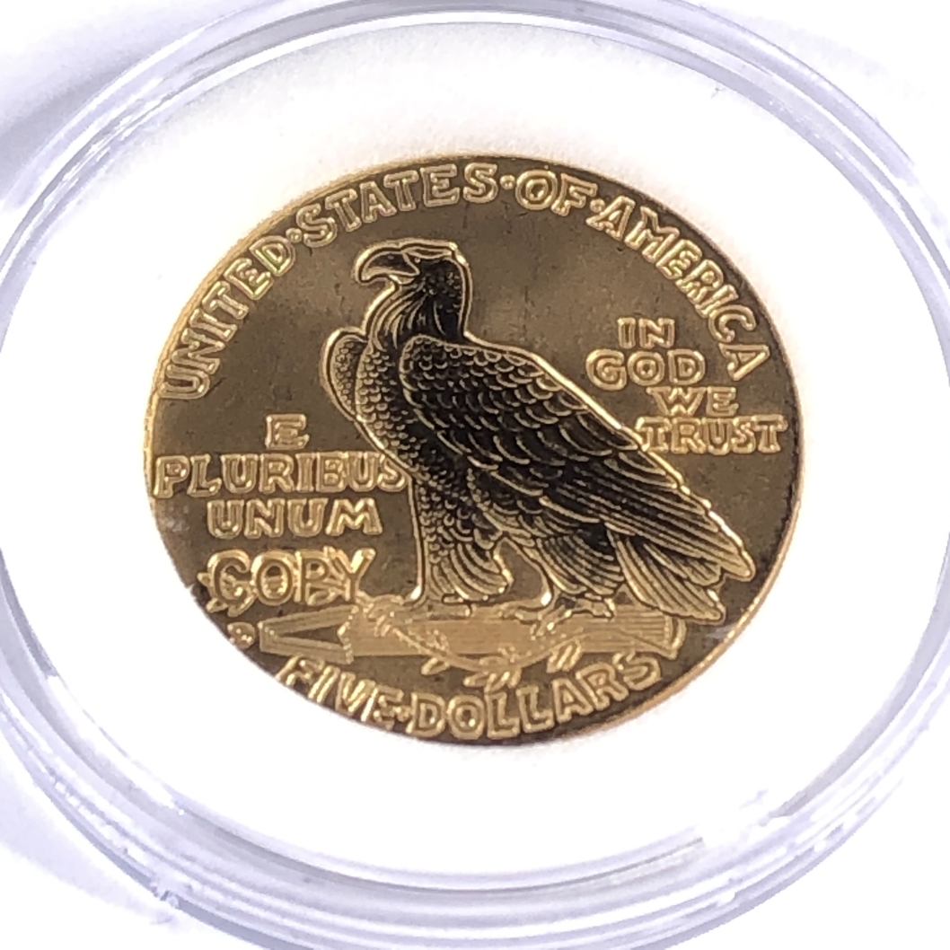 24K Gold Layered 1911 $5 Indian Head Replica*Proof DCAM*In Protective ...