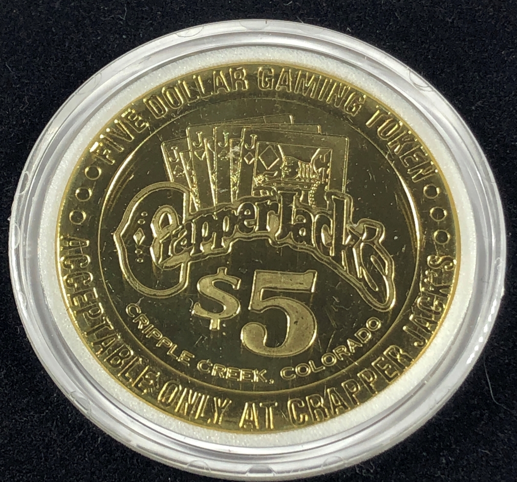 24K Gold Layered $5 Gaming Token for Use at Crapper Jack's in Cripple ...