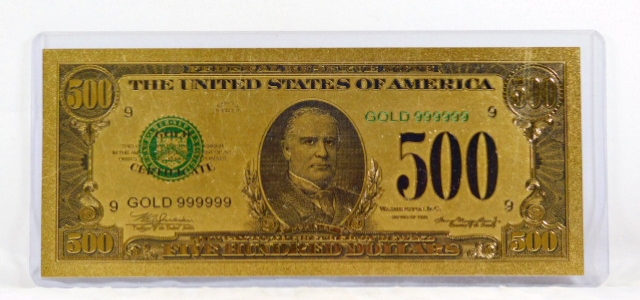 24K Gold Series of 1928 $500 Gold Certificate Replica Note | Property Room