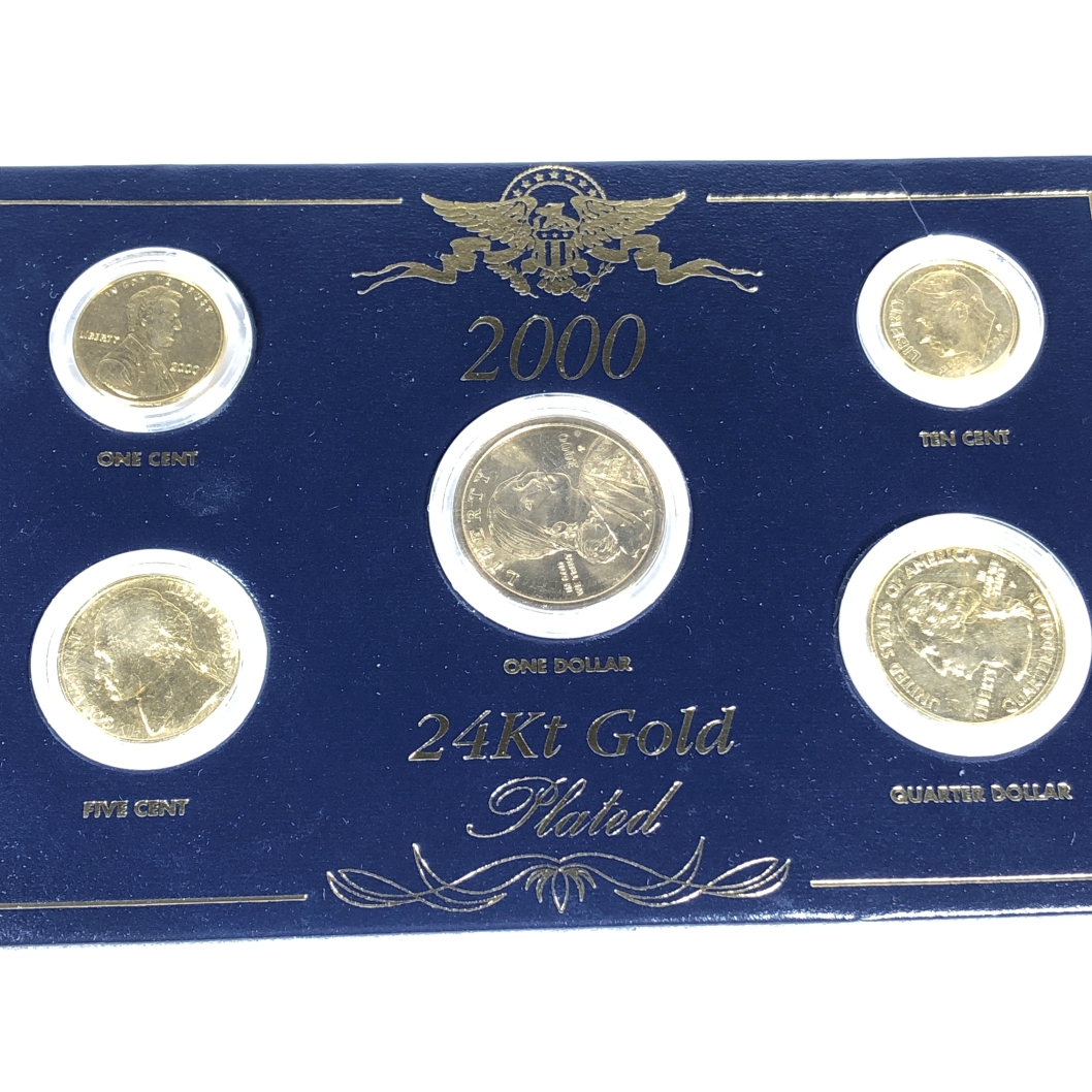 24KT Gold Layered 2000 Year Set Cent Nickel Dime Quarter Dollar in ...