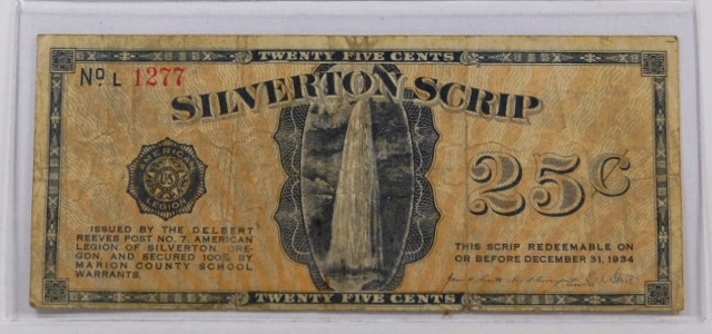 25c December 31, 1934 Redeemable Script Warrant for Marion County ...