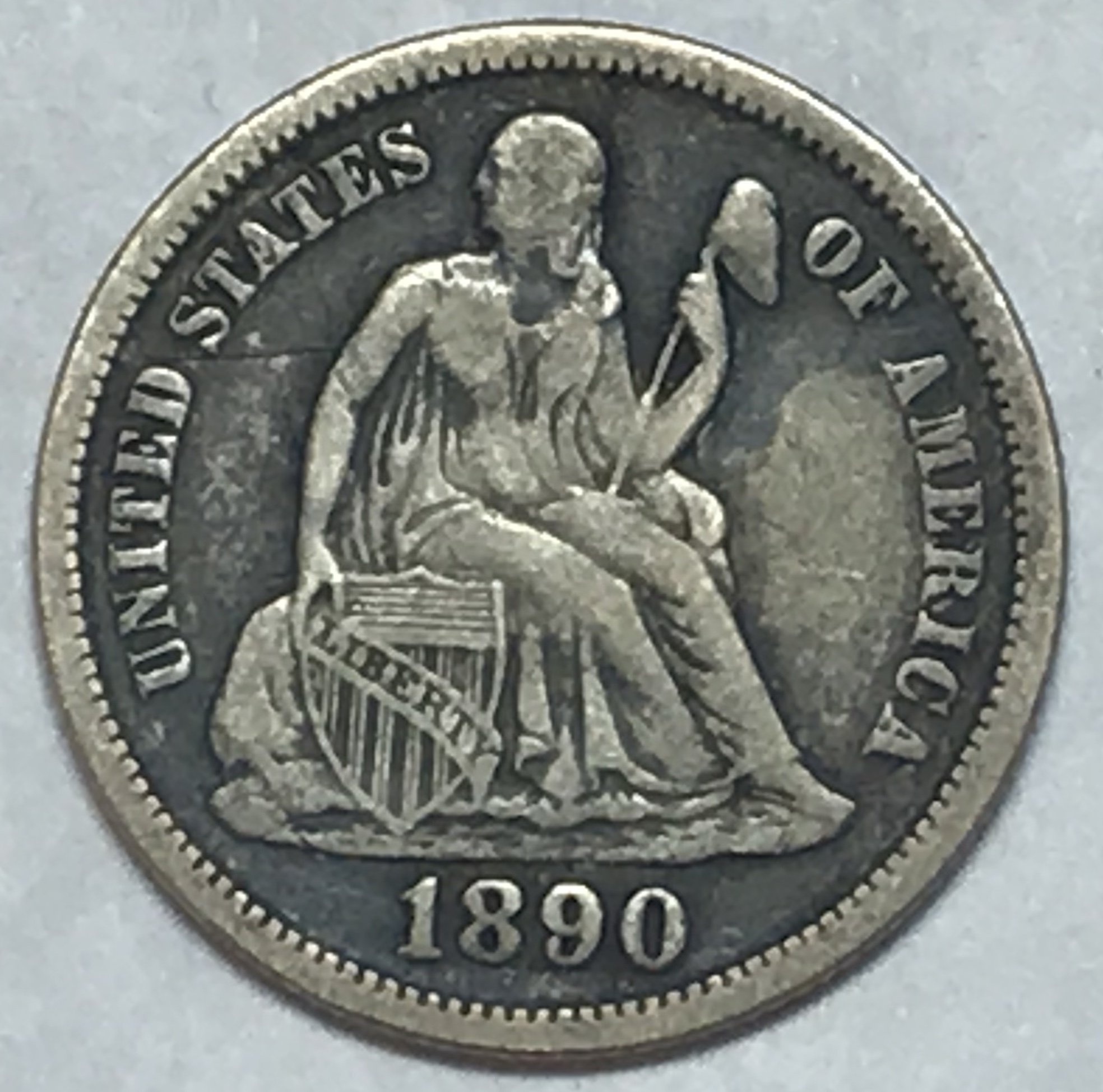 1890 Seated Liberty Silver Dime w/ Full LIBERTY | Property Room