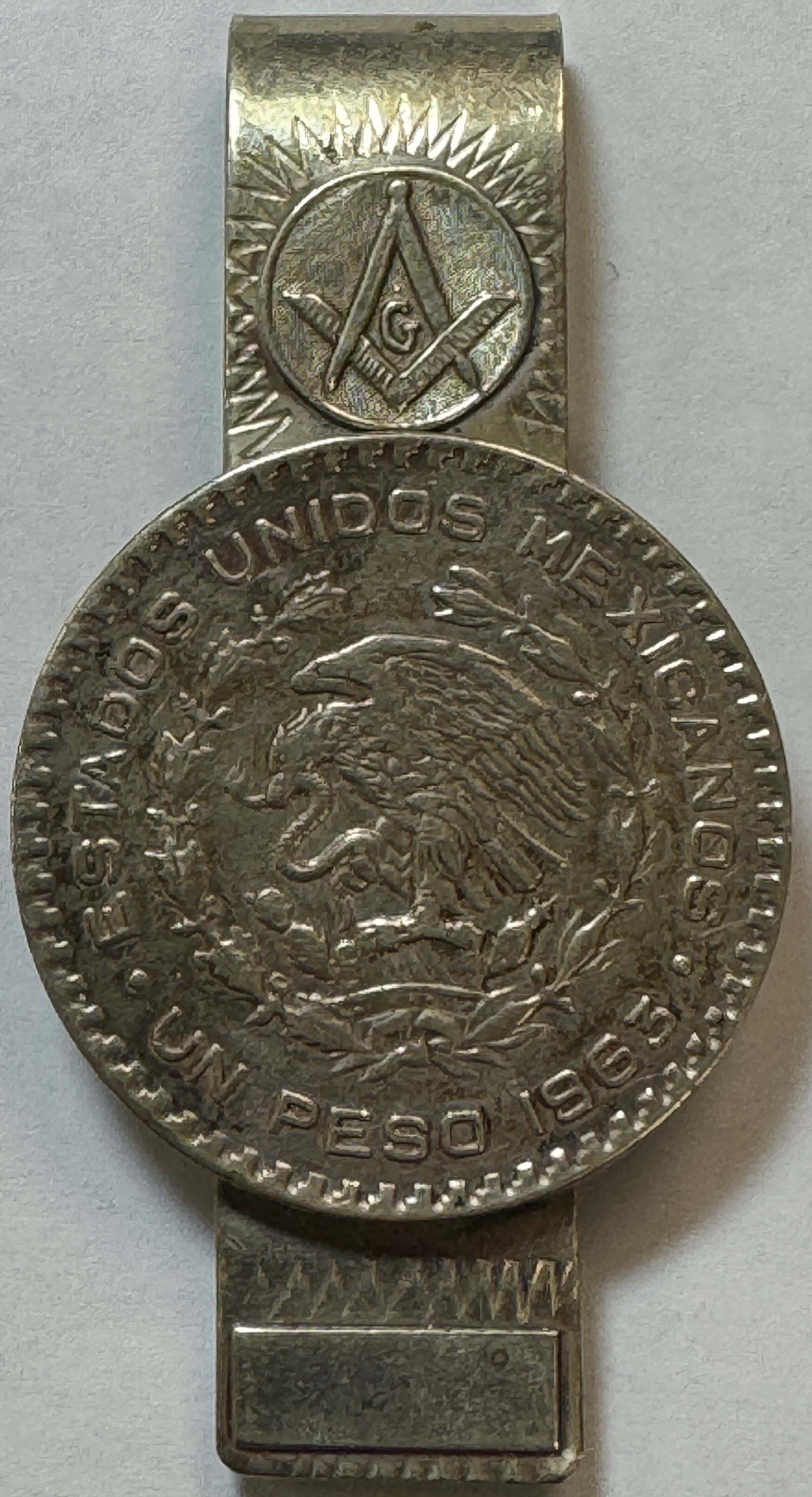 1963 Mexico Silver Peso on Masonic Money Clip | Property Room