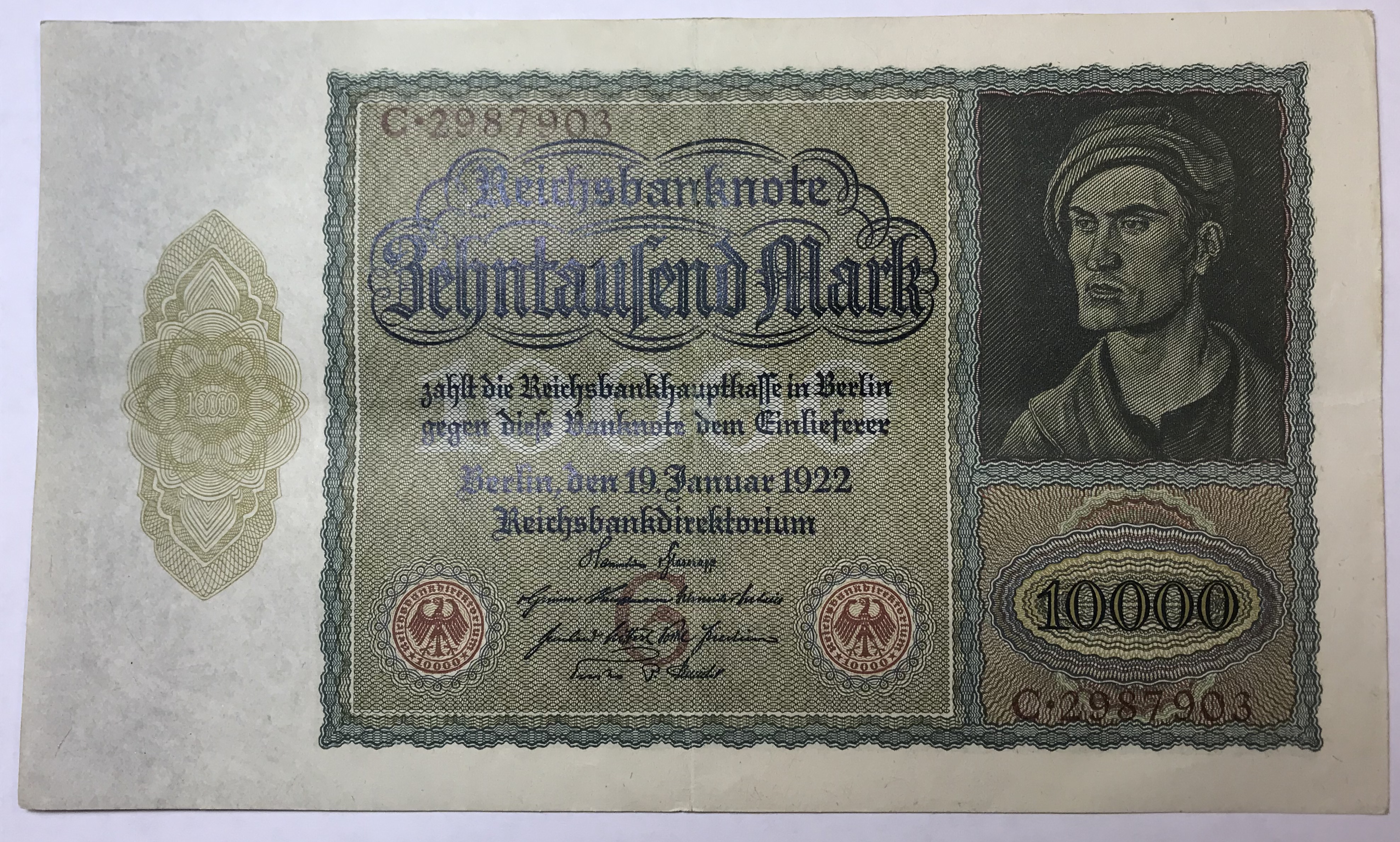 1922 First Issue Germany 10,000 Mark Reichsbanknote | Property Room