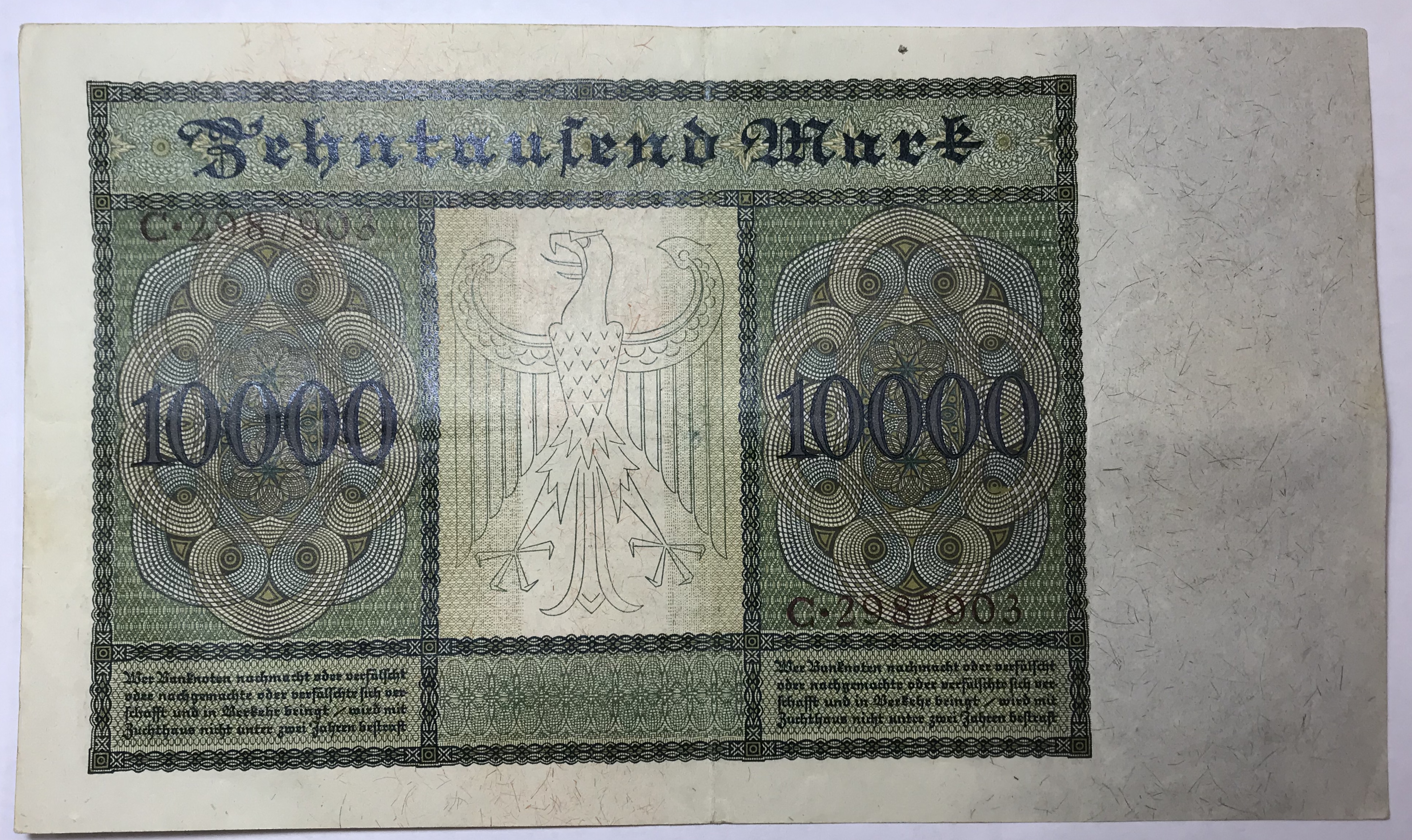 1922 First Issue Germany 10,000 Mark Reichsbanknote | Property Room