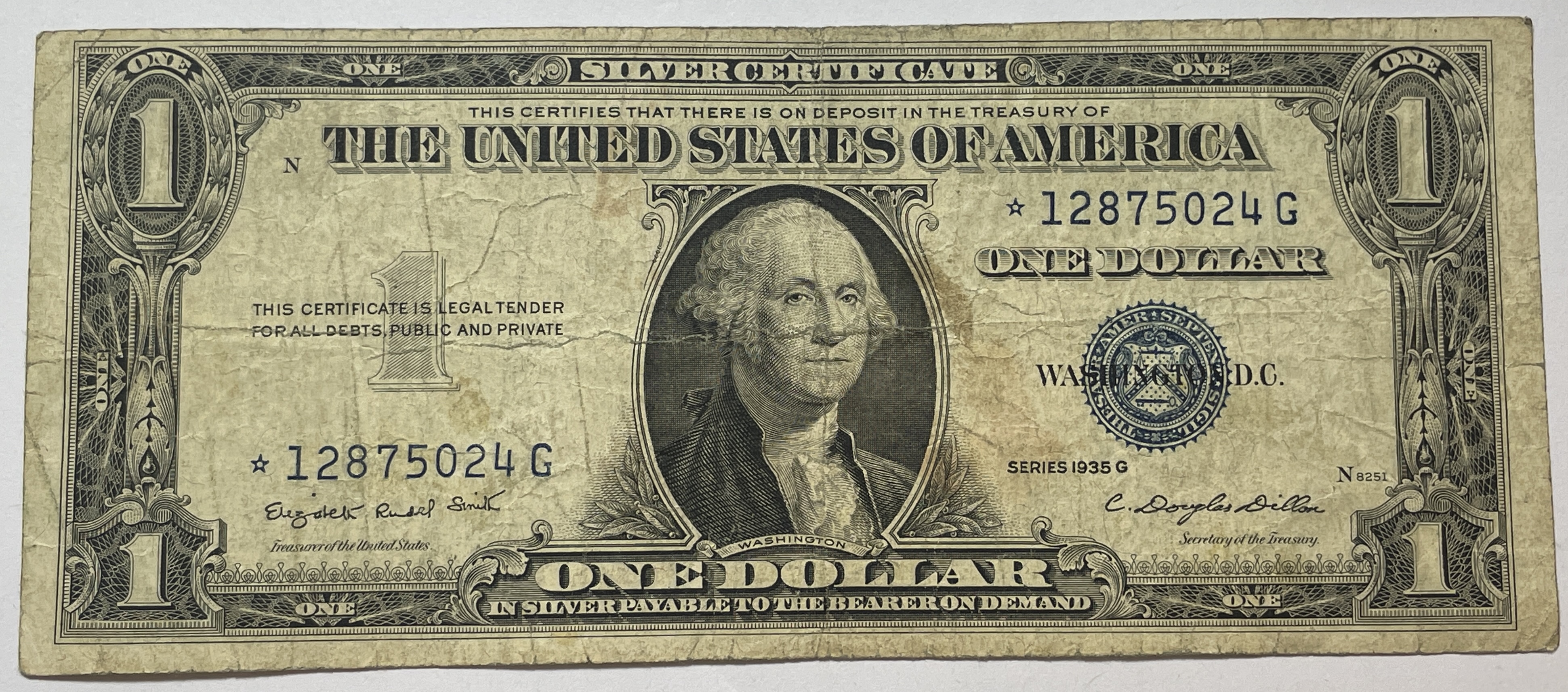 STAR NOTE REPLACEMENT ERROR 1935G No Motto Variety $1 Silver ...