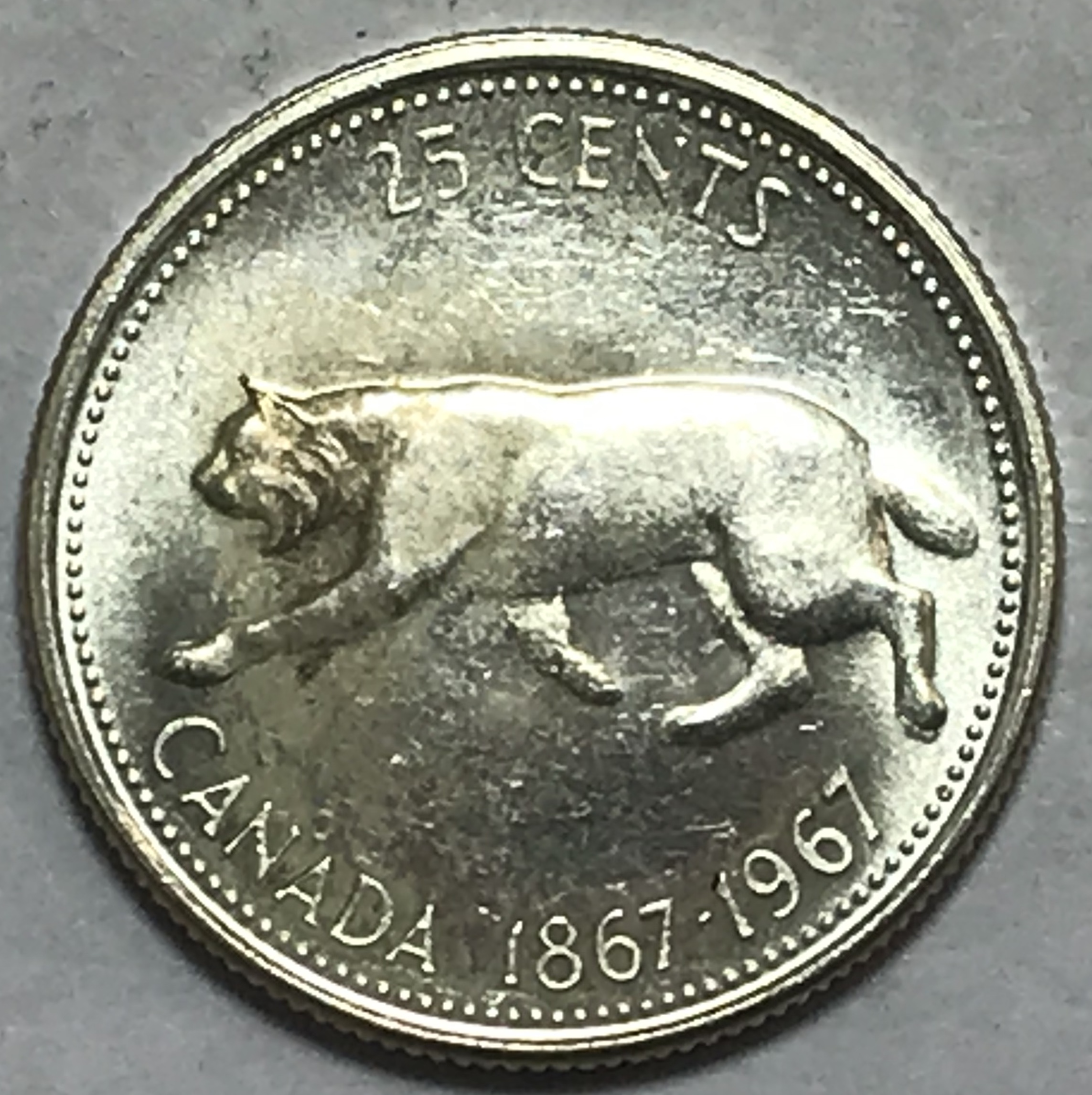 1867-1967 Centennial of Canadian Confederation Lynx Silver Quarter ...