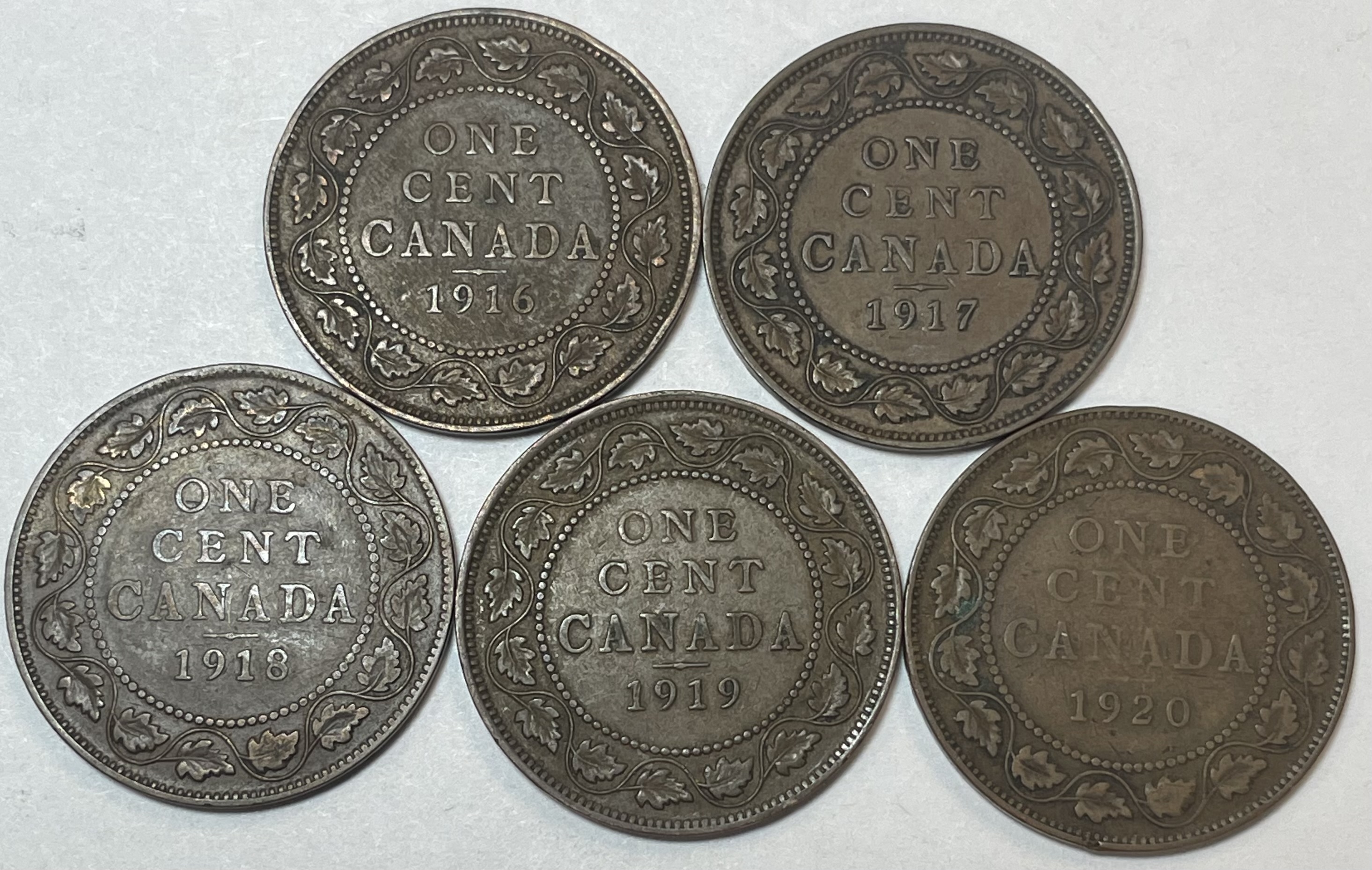 Set of (5) 1916-1920 Canadian Large Cents | Property Room