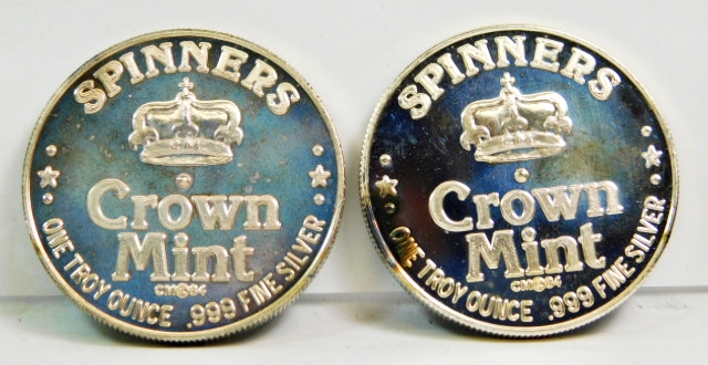 RARE 1984 Crown Mint .999 Fine Silver Spinner Coins - Set of 4 w ...
