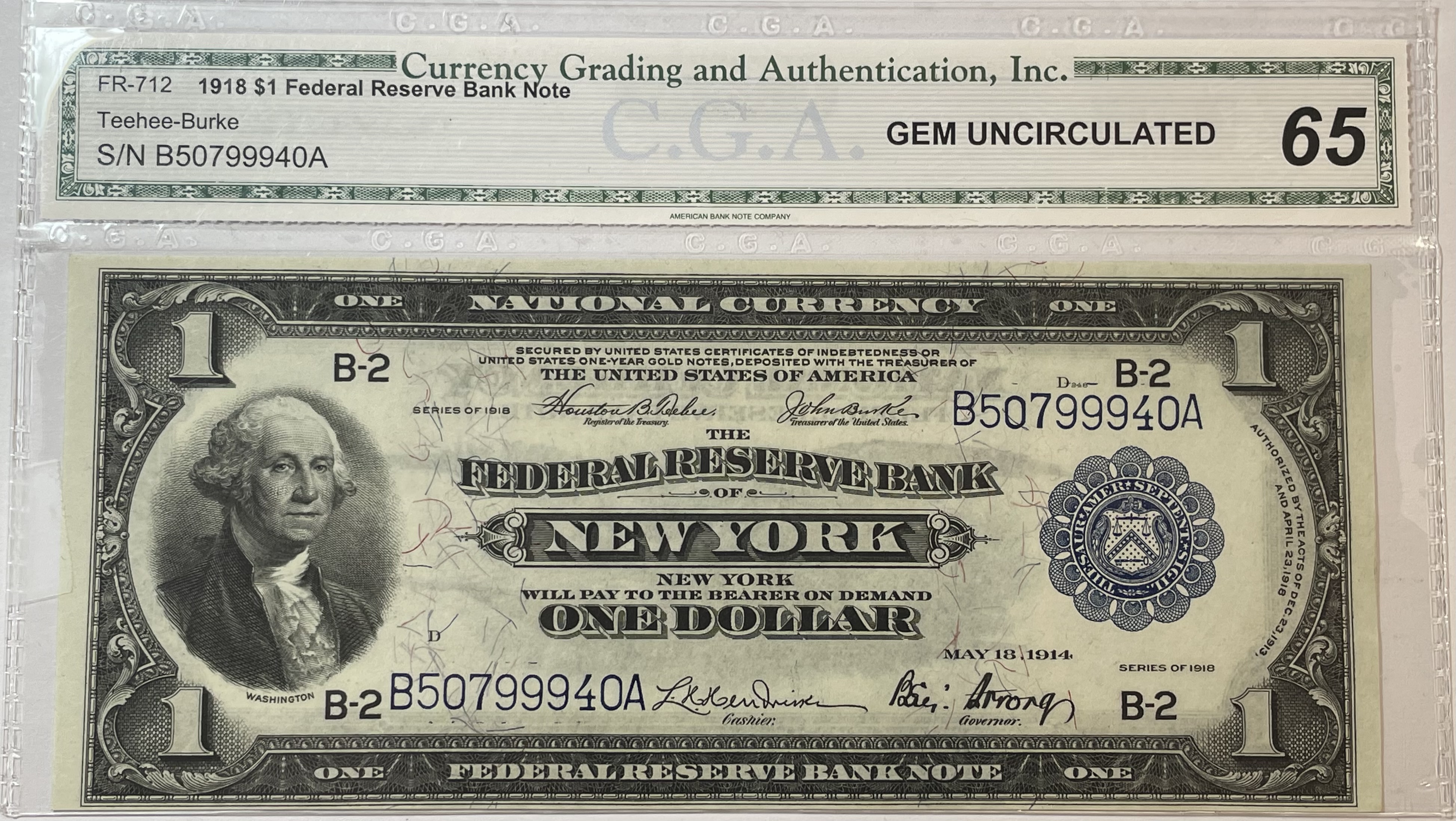 1918 $1 Federal Reserve Bank of New York National Currency Large Size ...