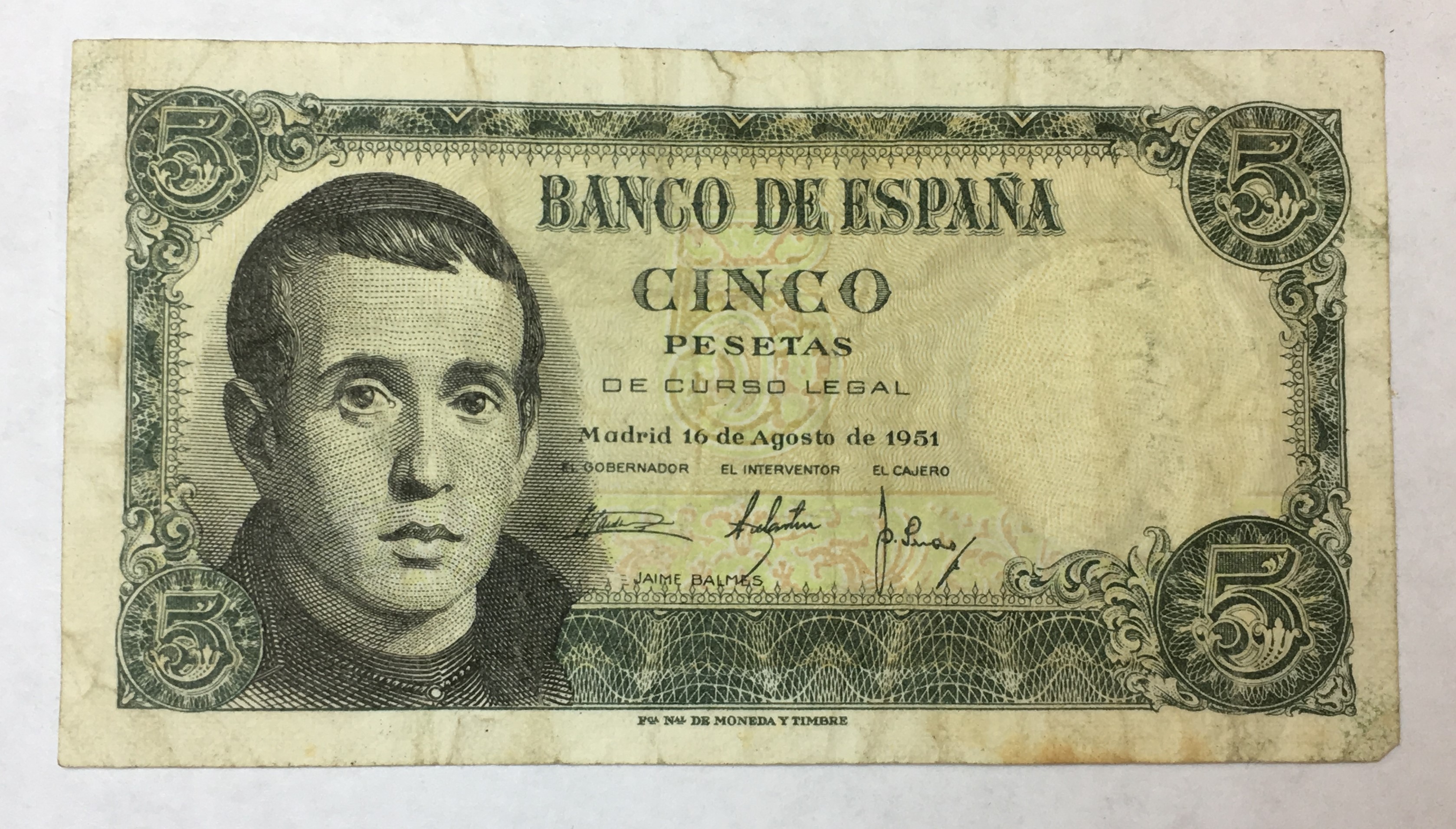 1951 Spain 5 Pesetas Bank Note | Property Room