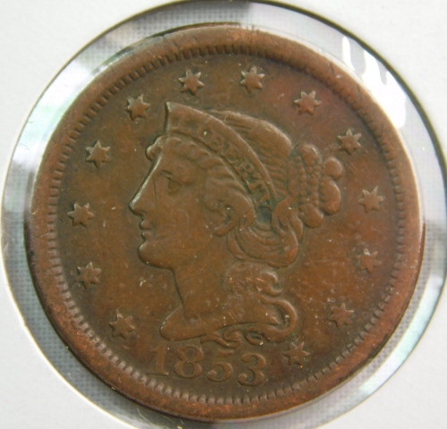 1853 Braided Hair Large Cent - Nice Detail with LIBERTY Fully Visible | Property Room