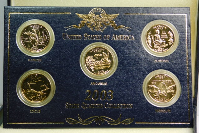 2003 Gold State Quarter Collection in Gift Box - Five (5) 24K Layered ...