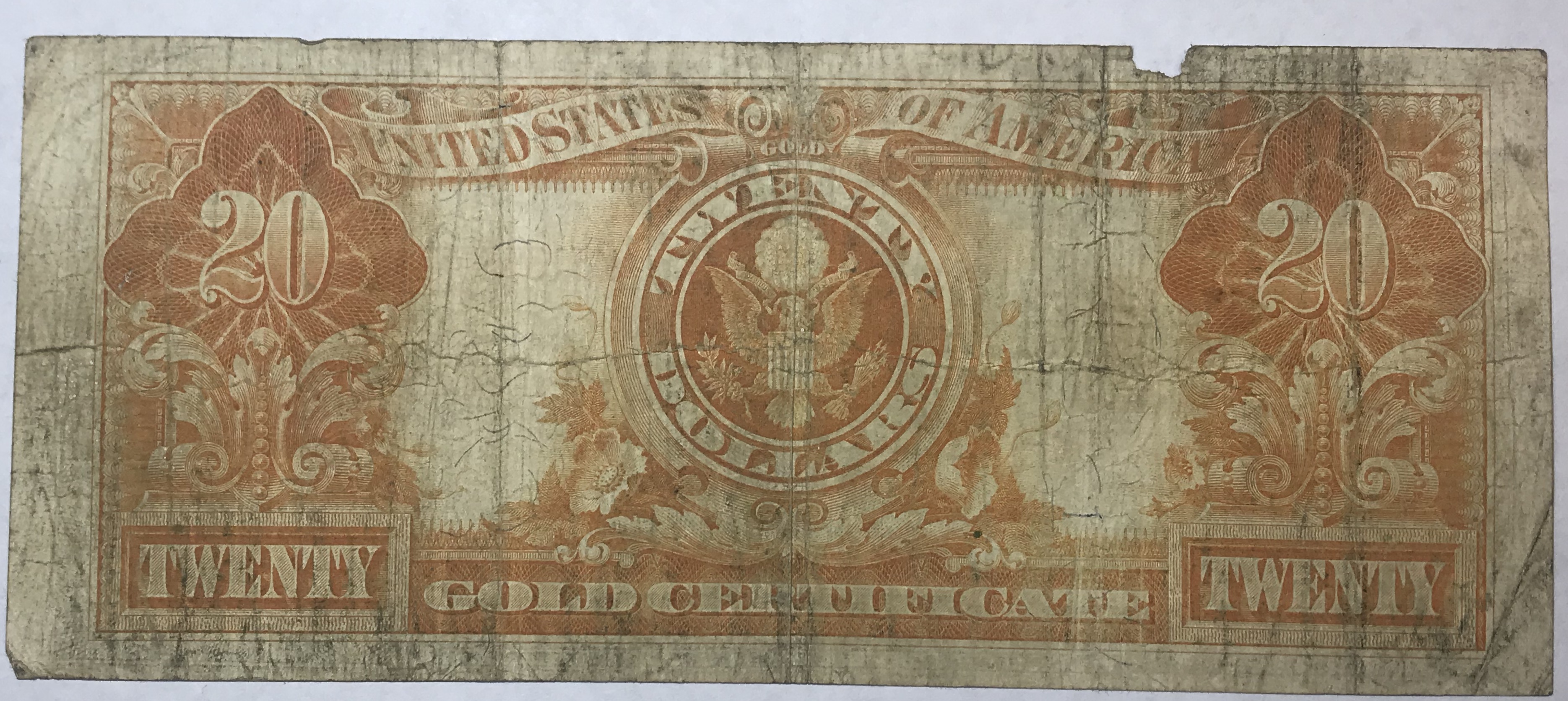 1922 $20 Large Size Gold Certificate - Historical Note Payable in Gold ...