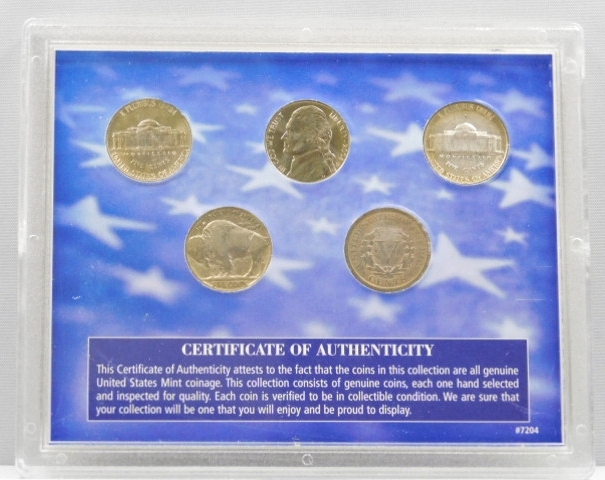 American Nickel Coin Collection (5) Different Nickel Designs: (1) 1908 ...
